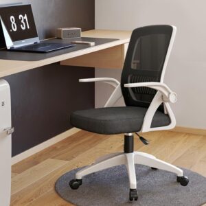 XUEGW Office Chair, Ergonomic Desk Chair Breathable Mesh Chair Swivel Chair with Flip-Up Arms and Lumbar Support Computer Chair for Home Office