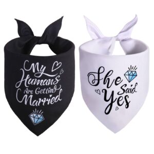 engagement gifts, my humans are getting married she said yes dog bandana samll, engagement party decorations, wedding photo prop, pet scarf engagement announcement, bride accessories(white black)