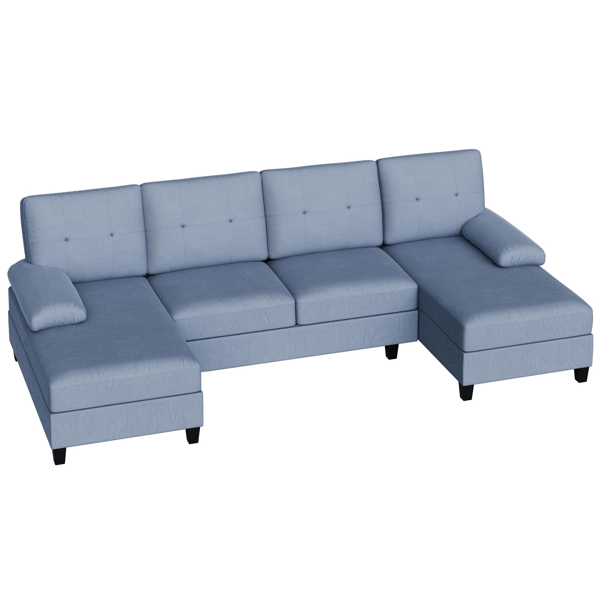 Shintenchi Sectional Couches for Living Room, U Shaped Sofa Couch with Double Chaise, 4-Seat Living Room Furniture Sets with Soft Cushion & Linen Fabric, Blue