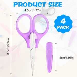 4Pcs Tiny Scissors, Stainless Steel Small Classroom Scissors With Protective Cover Crafting Scissors Suitable for Office Home and School