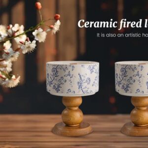 Blue and White Ceramics Scented Candles, Ceramic Wooden Candles, Home Decor Candles,Chinoiserie Ceramics Candles,5 Oz|Camellia Flavor,30 Hours, House Warming Gift New Home (Blue)