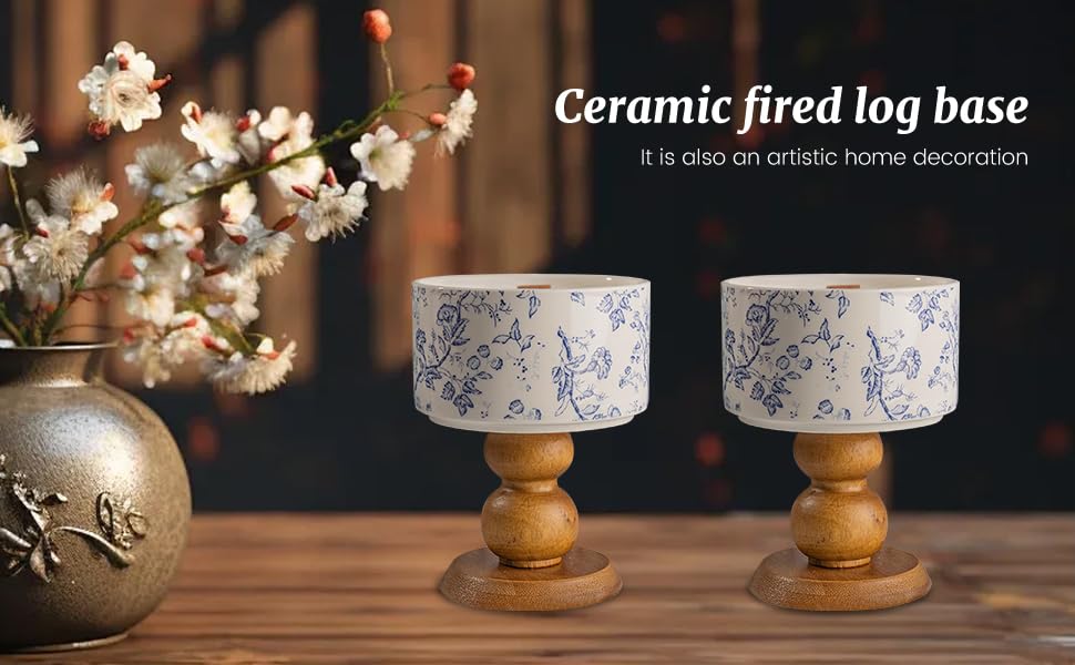 Blue and White Ceramics Scented Candles, Ceramic Wooden Candles, Home Decor Candles,Chinoiserie Ceramics Candles,5 Oz|Camellia Flavor,30 Hours, House Warming Gift New Home (Blue)