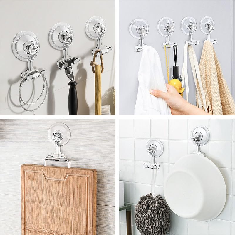 zuylikxy Suction Cup Hooks - 2 Pack Heavy Duty, Reusable & Waterproof Shower Hooks for Razor, Shaver, Wreath & General Bathroom/Kitchen Hanging - Double Grip Shower Hanger Set