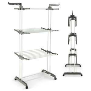 gizmosynth 【us warehouse】 clothes drying rack, 66.14" oversized 4-tier foldable stainless steel drying rack clothing,clothes drying rack outdoor for drying clothes, bed covers, shoes, sofa covers