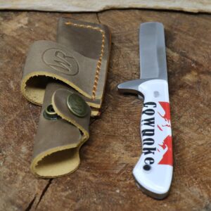 WHISKEY BENT HAT CO. Bullcutter Fixed Blade Knife 440C Stainless Steel 2.5" Blade w/Leather Sheath (Cowpoke)