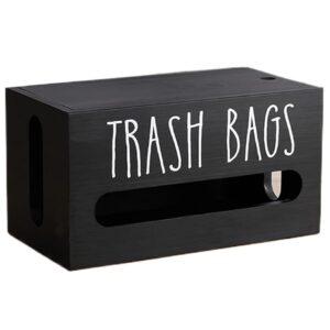 trash bag holder wooden garbage bag dispenser wall mounted plastic bag holder with sliding panel for countertop under kitchen sink black 9.3*5.1*5.1inch trash bag dispenser roll holder plastic bag