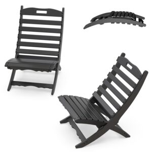 ivy&lane portable xavier-chairs set of 2 | folding-adirondack-chair | wave | hdpe plastic | black | all-weather resistant | for outdoor fire-pit patio lawn beach poolside