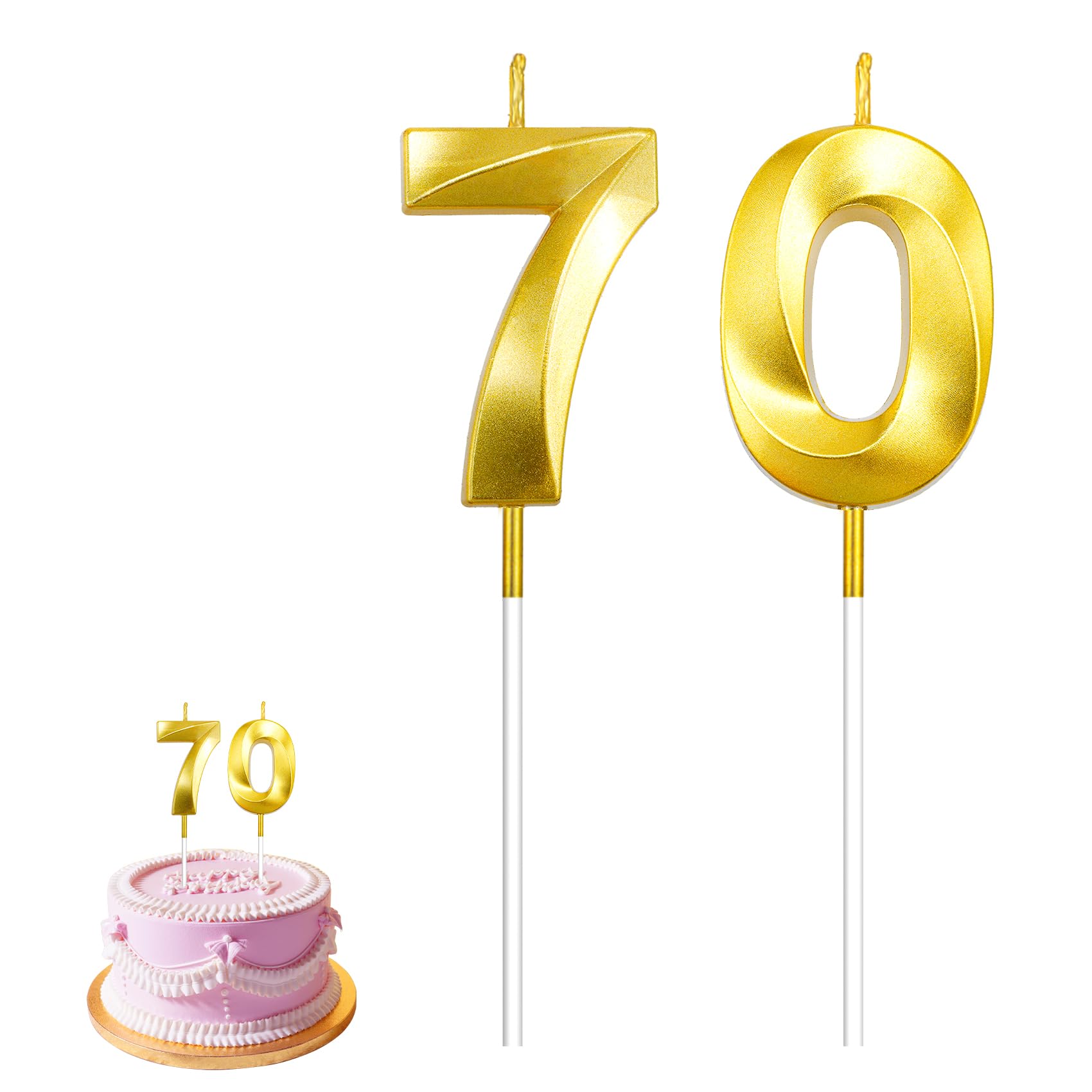 70th Birthday Candles Happy 70th Birthday Cake Topper 70th Birthday Decorations for Women Gold Number Candles Birthday Candles Numbers Velas De Cumpleaños 70th Birthday Decorations Men Gold Candles