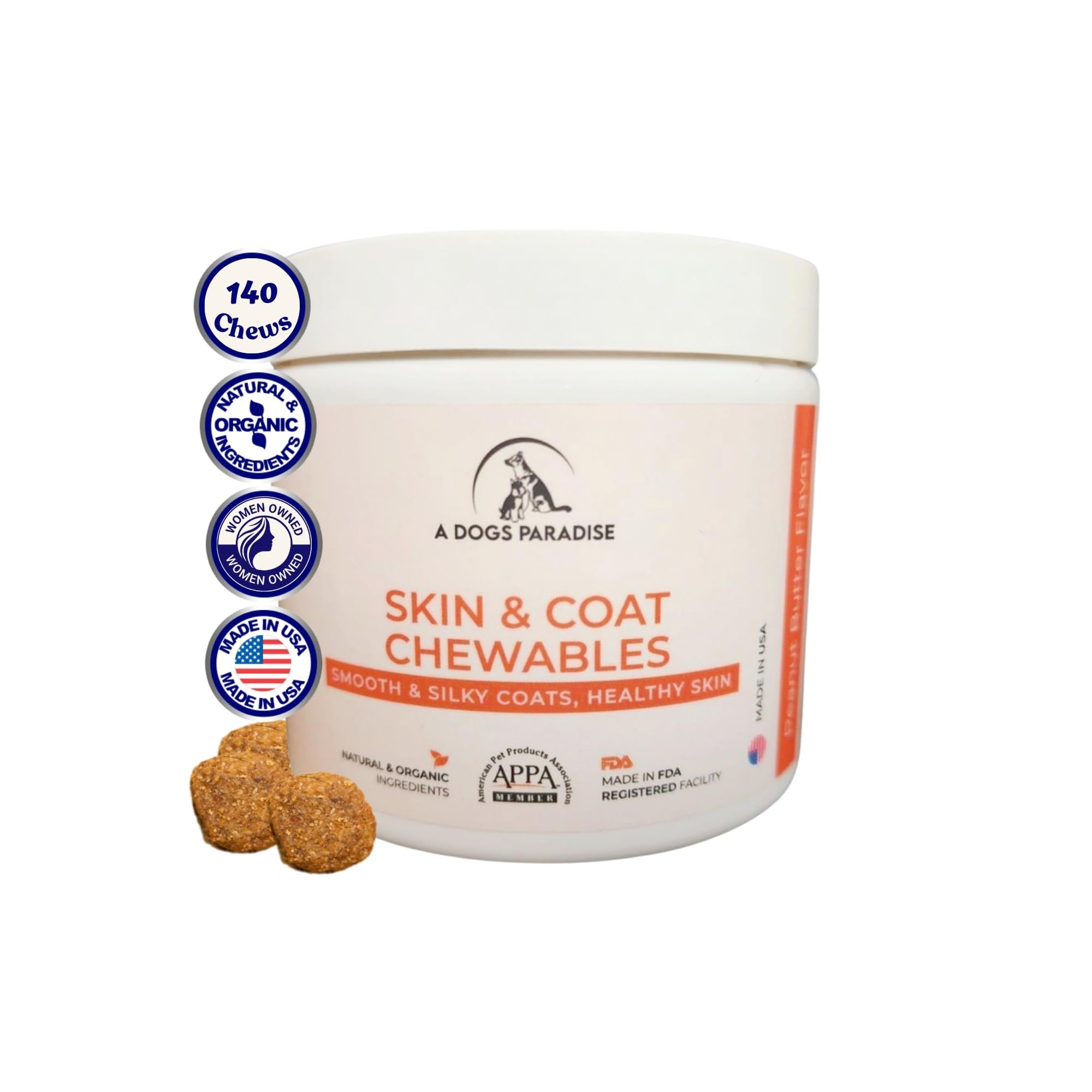 New Skin & Coat Chewables. Skin & Allergy Relief - Salmon Oil + EPA, DHA, 500mg of Omega 3. Healthier Skin, & Heart Health. Cold-Pressed, Made in The USA with All-Natural Organic Ingredients.