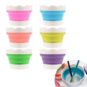 6pcs collapsible paint brush washer silicone portable painting water cup mini multifunctional collapsible bucket bucket brush holder organizer cleaner for watercolor oil painting(6 colors)