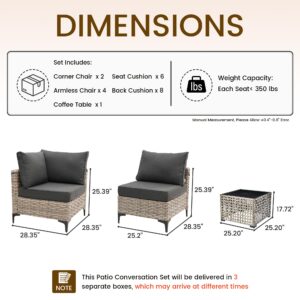 CAODOC 7-Piece Wicker Patio Furniture Set, Boho Outdoor Conversation Set Sectional Sofa with Water Resistant Beige Thick Cushions and Coffee Table