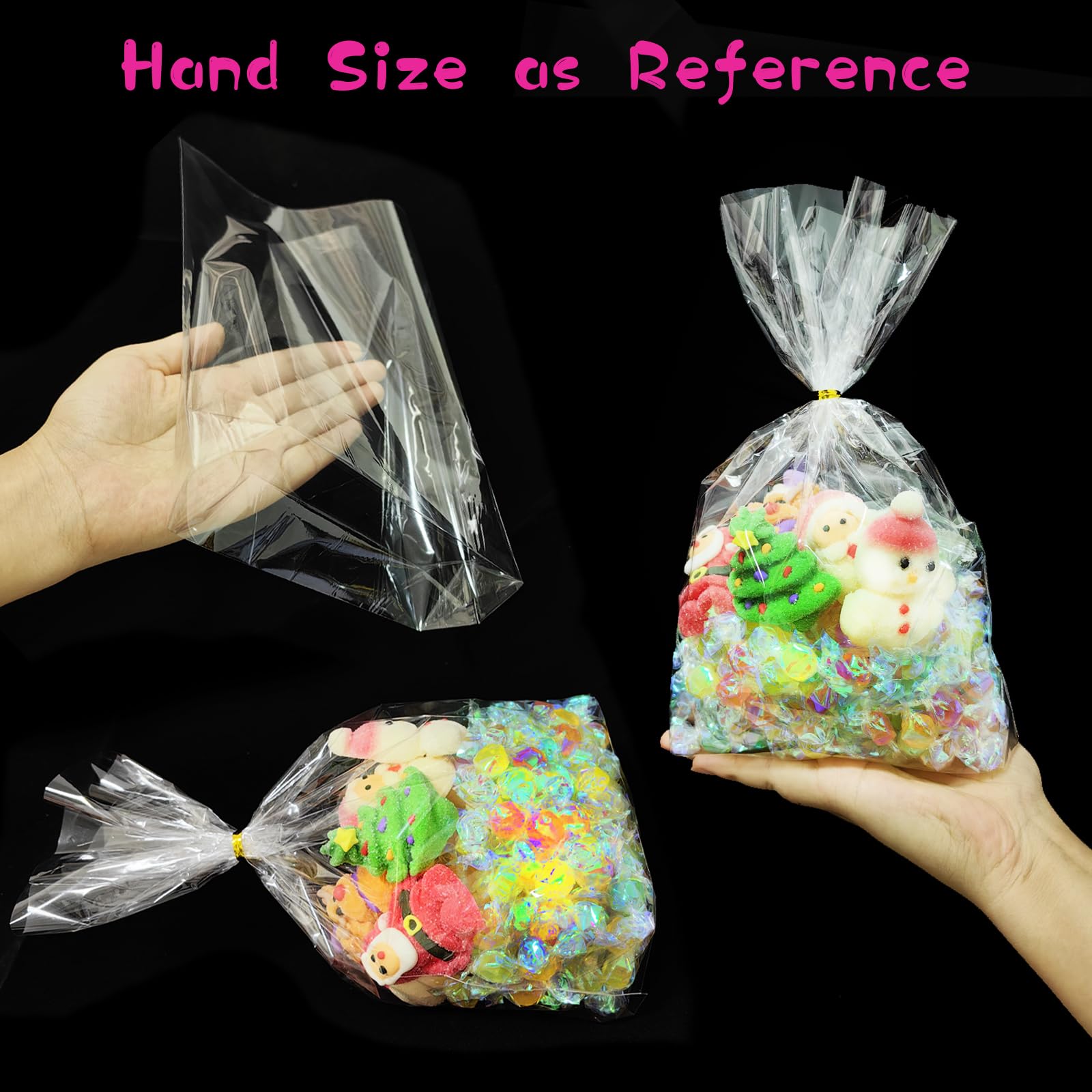 Flat Bottom Gusset Cellophane Bags: 50 Pcs 8"x 11" Clear Cellophane Gift Bags with Twist Ties for Packaging Treat Candy Goodie Cookies Dessert and Party Favors - Holiday Gifts Wrapping