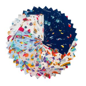 cotton fabric squares 5x5 charm packs for quilting 5 inch for baby boy sewing patchwork 42pcs (galaxy fabric)