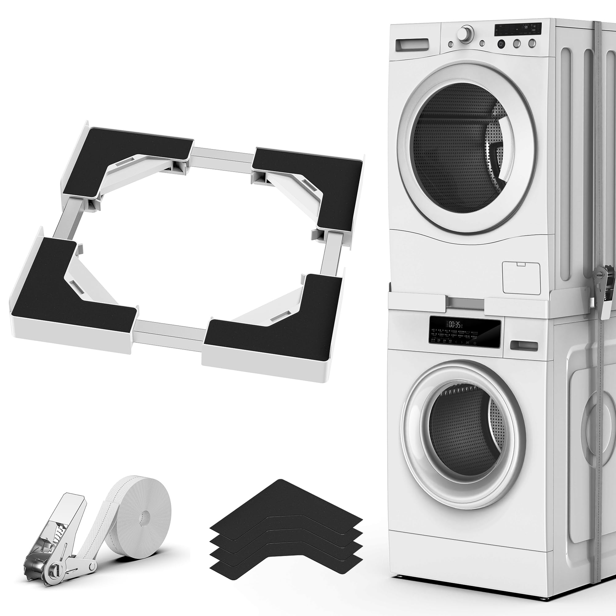 JHCHU Universal Stacking Kit for Washer and Dryer, Adjustable Frame Range 17-3/4" ~ 26-3/4" (45~68cm), Offering Solutions for Stacking Different Sizes of Washing Machine and Tumble Dryers