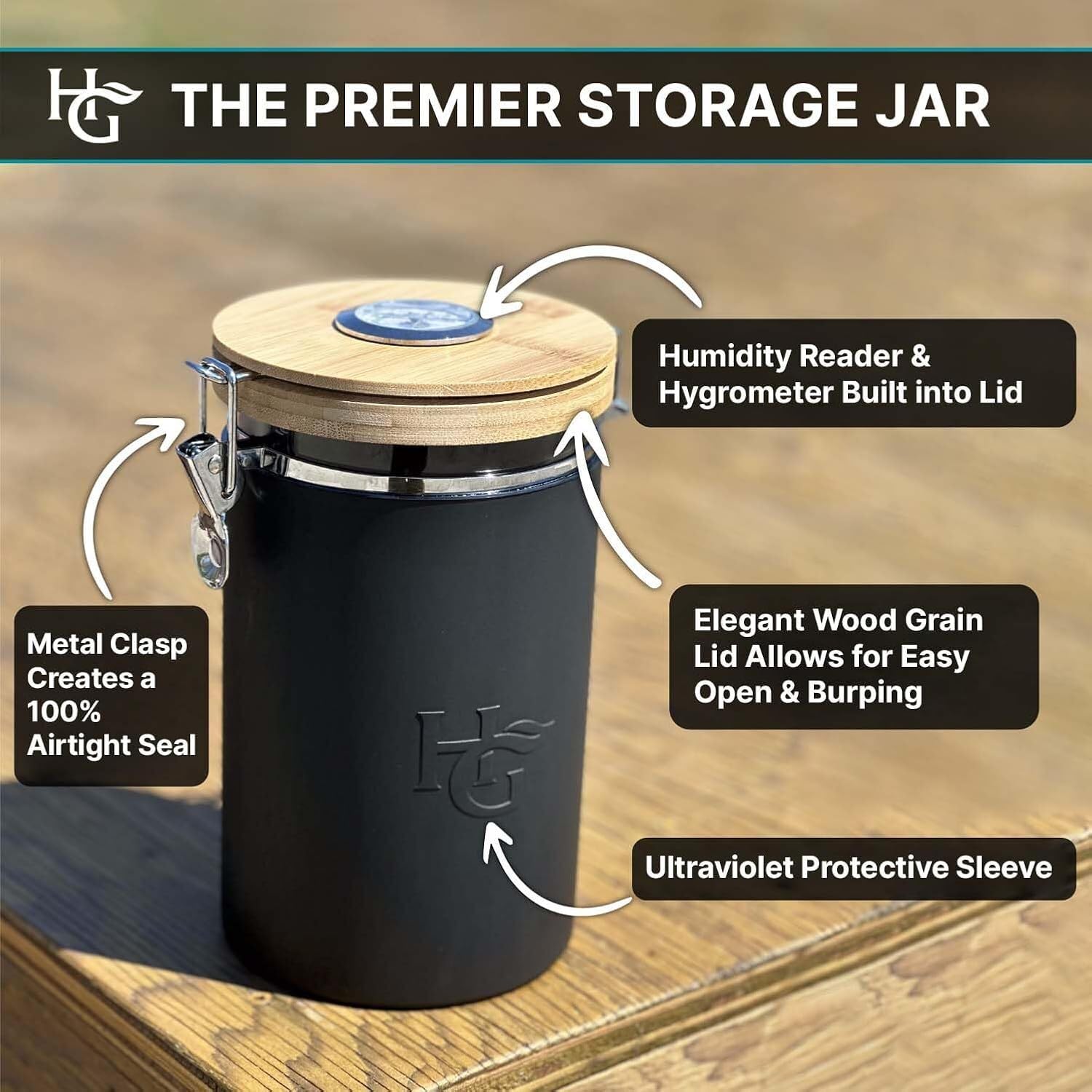 Herb Guard Airtight Jar with Built-in Hygrometer