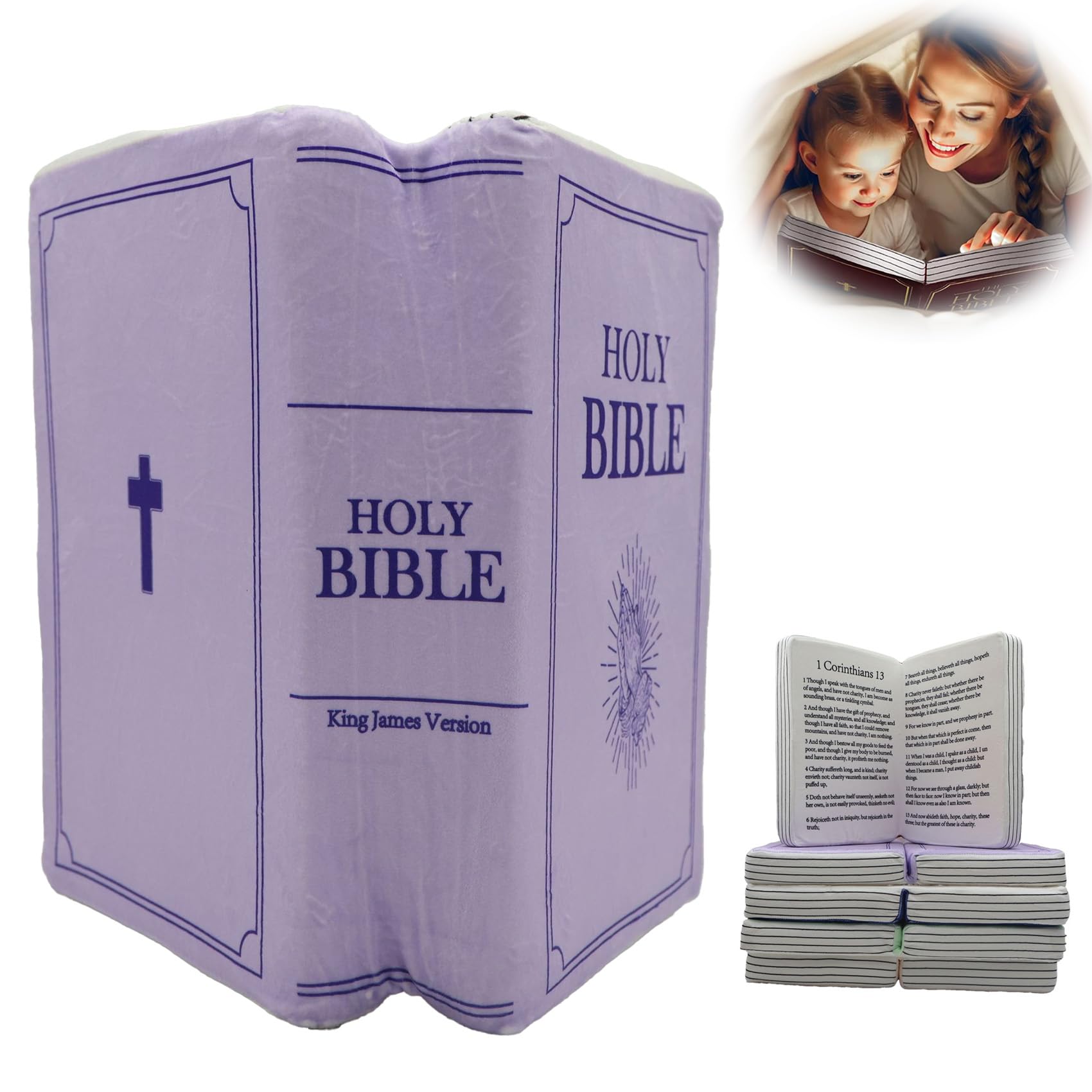 PETIGL Bible Pillow Book Plush That Opens, Bible Stuff, Fun Unique Plush Pillow (Purple)