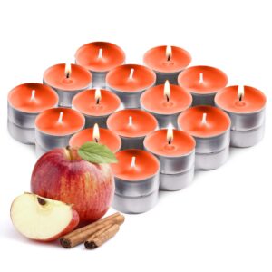 orange scented tealight candles - pack of 30 scented tea light candles with long lasting aromas - apple cinnamon fragranced orange tealight candles - 4 hour burn time