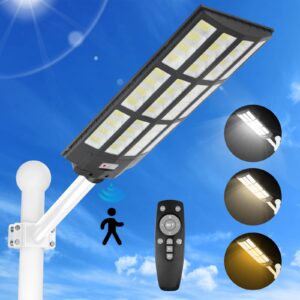 5000w street lights solar powered, 5000000lm solar street lights for outside, 2700k/4200k/6500k dimmable solar street lights outdoor waterproof ip66 dusk to dawn for parking lot, pole, garden, yard