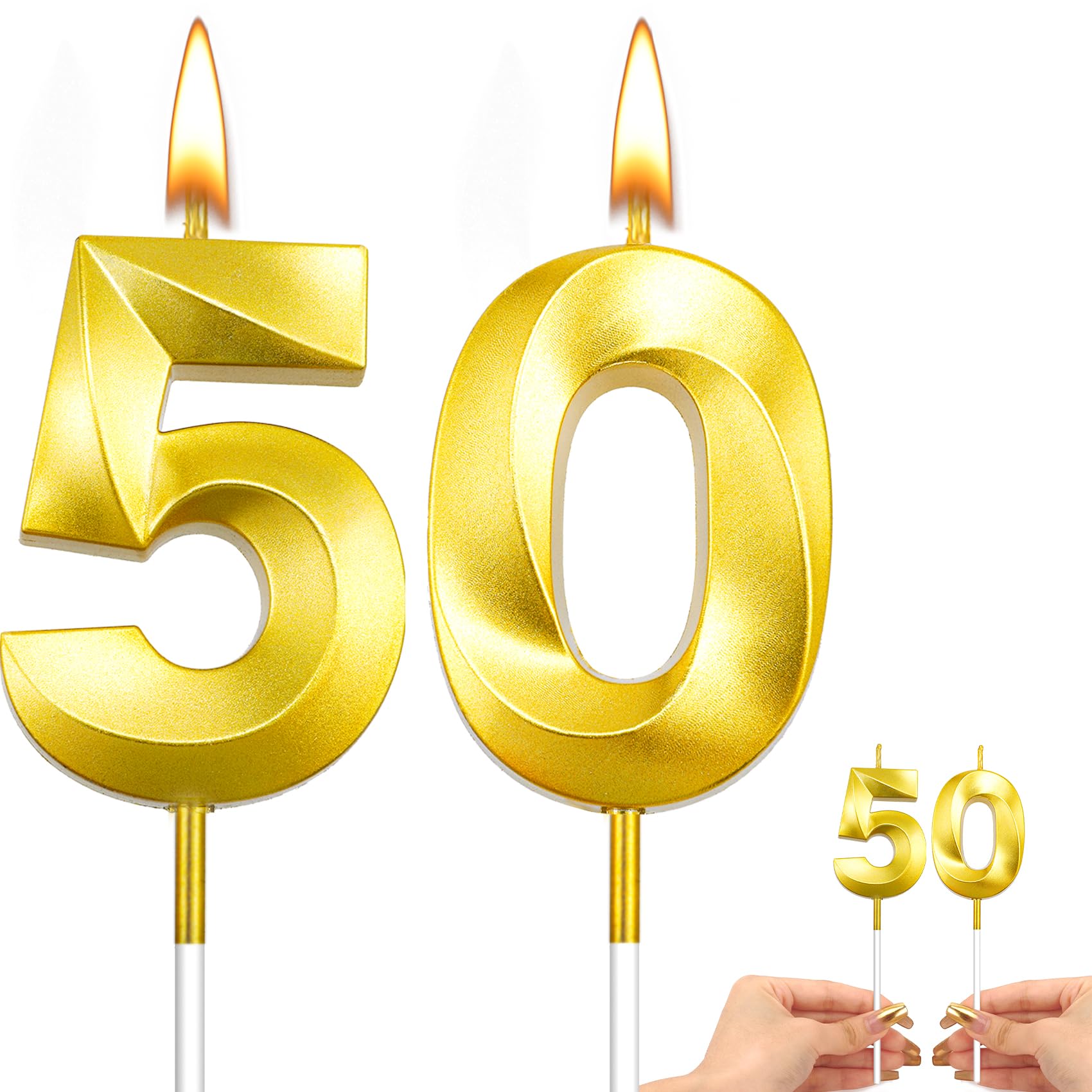 50th Birthday Candles Happy 50th Birthday Cake Topper 50th Birthday Decorations for Women Gold Number Candles Birthday Candles Numbers Velas De Cumpleaños 50th Birthday Decorations Men Gold Candles