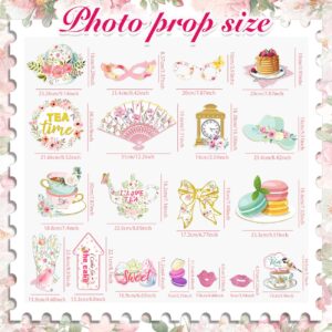 Tea Party Decorations, Floral Lets Partea Photo Booth Frame with 20 Pcs Tea Party Photo Booth Props Garden Party Decorations for Women Tea Party Theme Bridal Shower Birthday Party Supplies