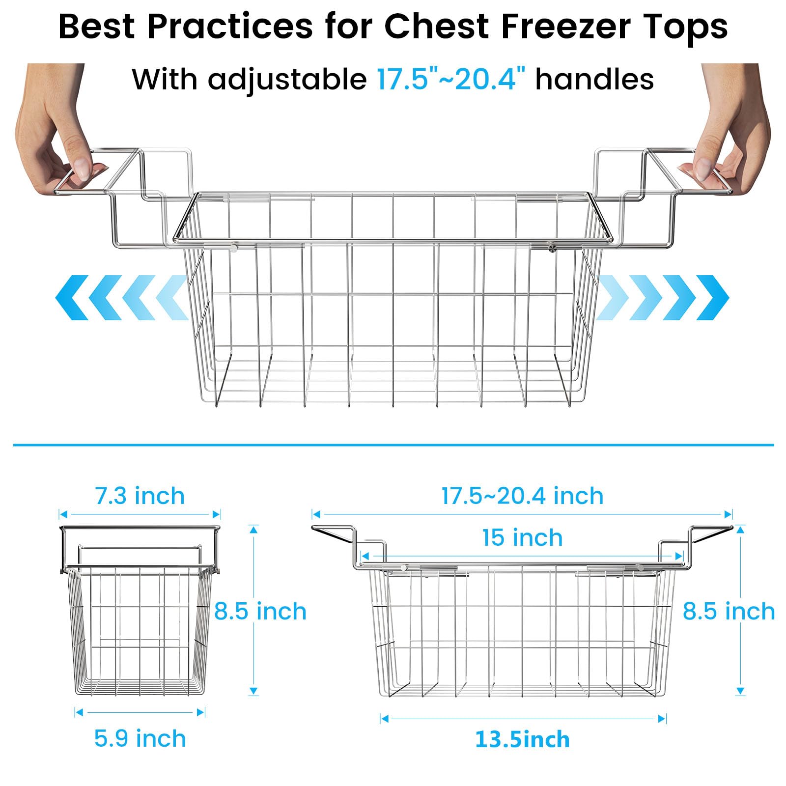 SUZLON Freezer Baskets for Chest Freezer, Adjustable Deep Freezer Organizer Bins, Expandable Freezer Organizer Bins, Stainless Steel Over the Sink Dish Drying Rack for Kitchen