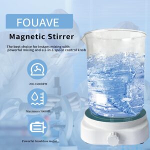 LAB FOUAVE Magnetic Stirrer 200-3500rpm，Maximum stirring capacity 3000ml，Suitable for schools, work, or experimental projects，Laboratory Mini Magnetic Mixer Stirrer(No Heating)