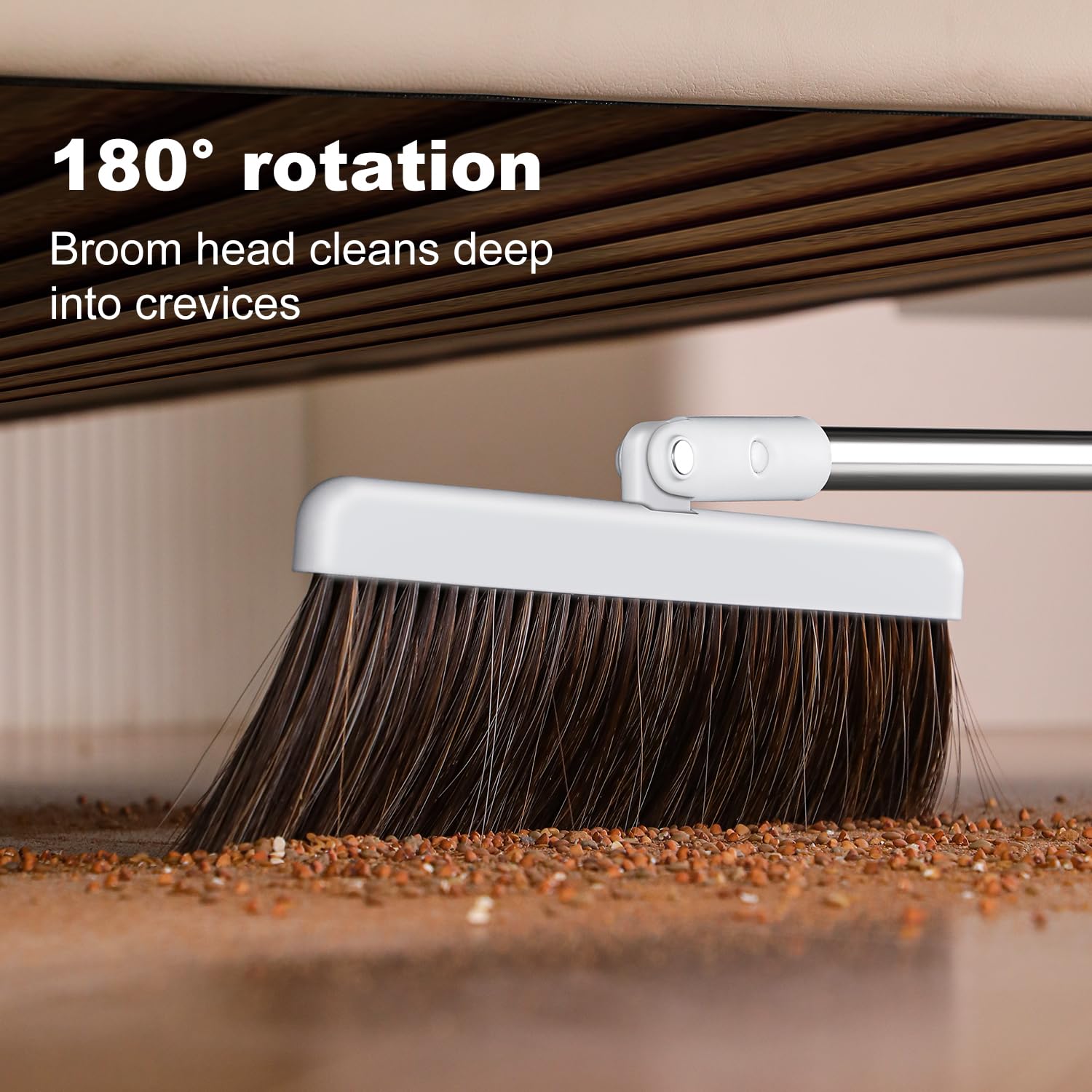 JOYBOS Broom and Dustpan Set with 51" Adjustable Long Handle, Standing Design for Easy Storage, Ideal for Indoor Use in Kitchen, Office, Lobby, and Garage Floors