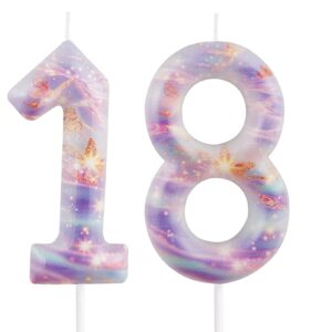 18th birthday candles, 3.54in large purple butterfly number 18 candle for cake topper decorations for happy birthday party wedding anniversary celebration supplies