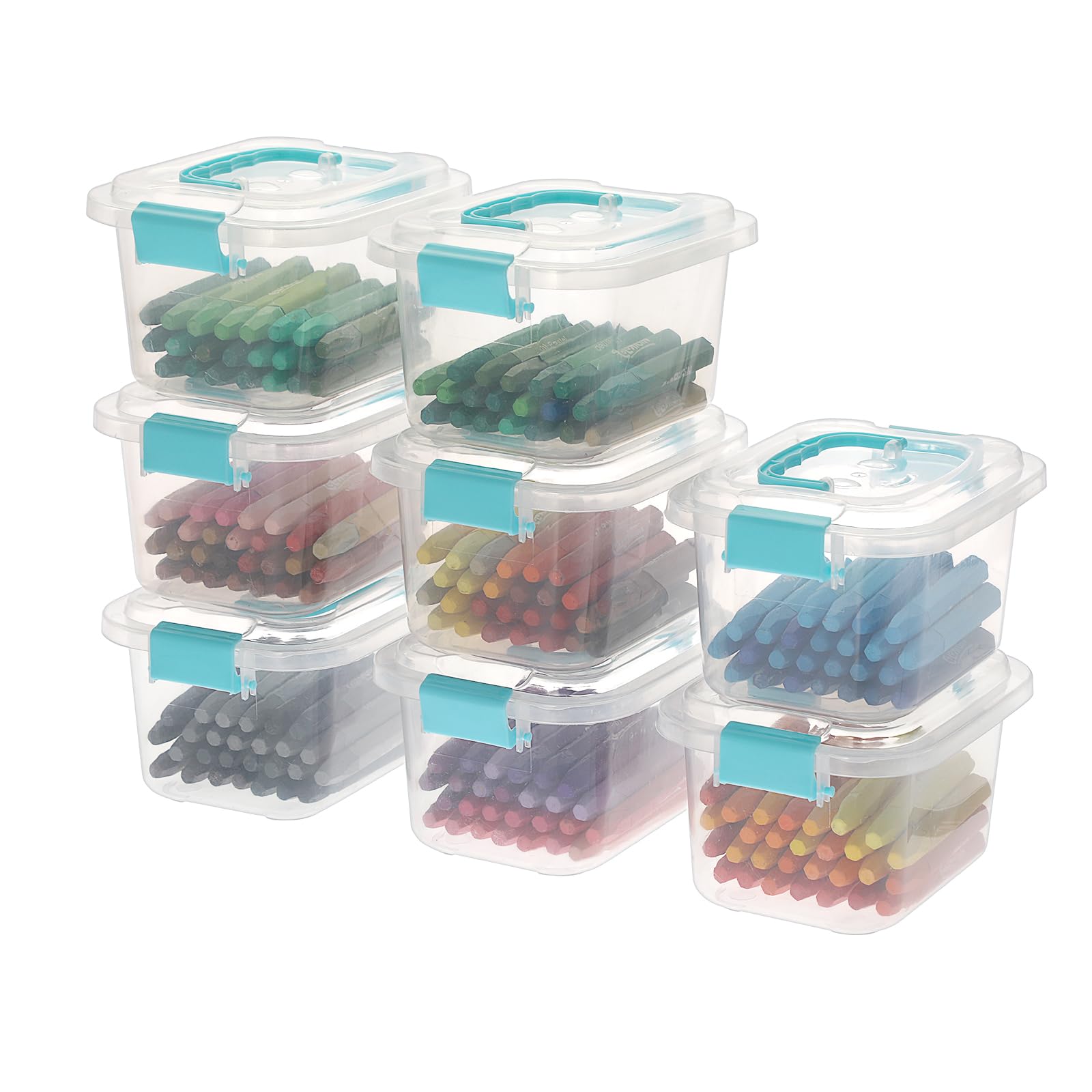 BTSKY 8PCS Clear Plastic Crayon Boxes with Handle Lids, Small Crayon Storage Box Portable Crayon Container Box Multipurpose Art Craft Boxes for Crayon Bulk, Chalks, Paper Clips and More