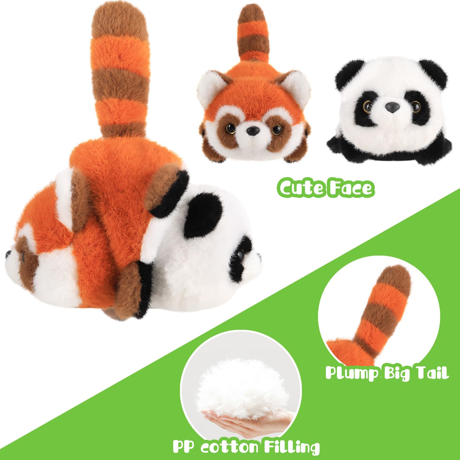 COKEYIOG Red Panda and Panda Stuffed Animal,2 in 1 Panda Plush 8.7in Cute Sensory Fidget Stuffed Animals Soft Red Panda Pillow Toy for Kids Adults Girls Boys