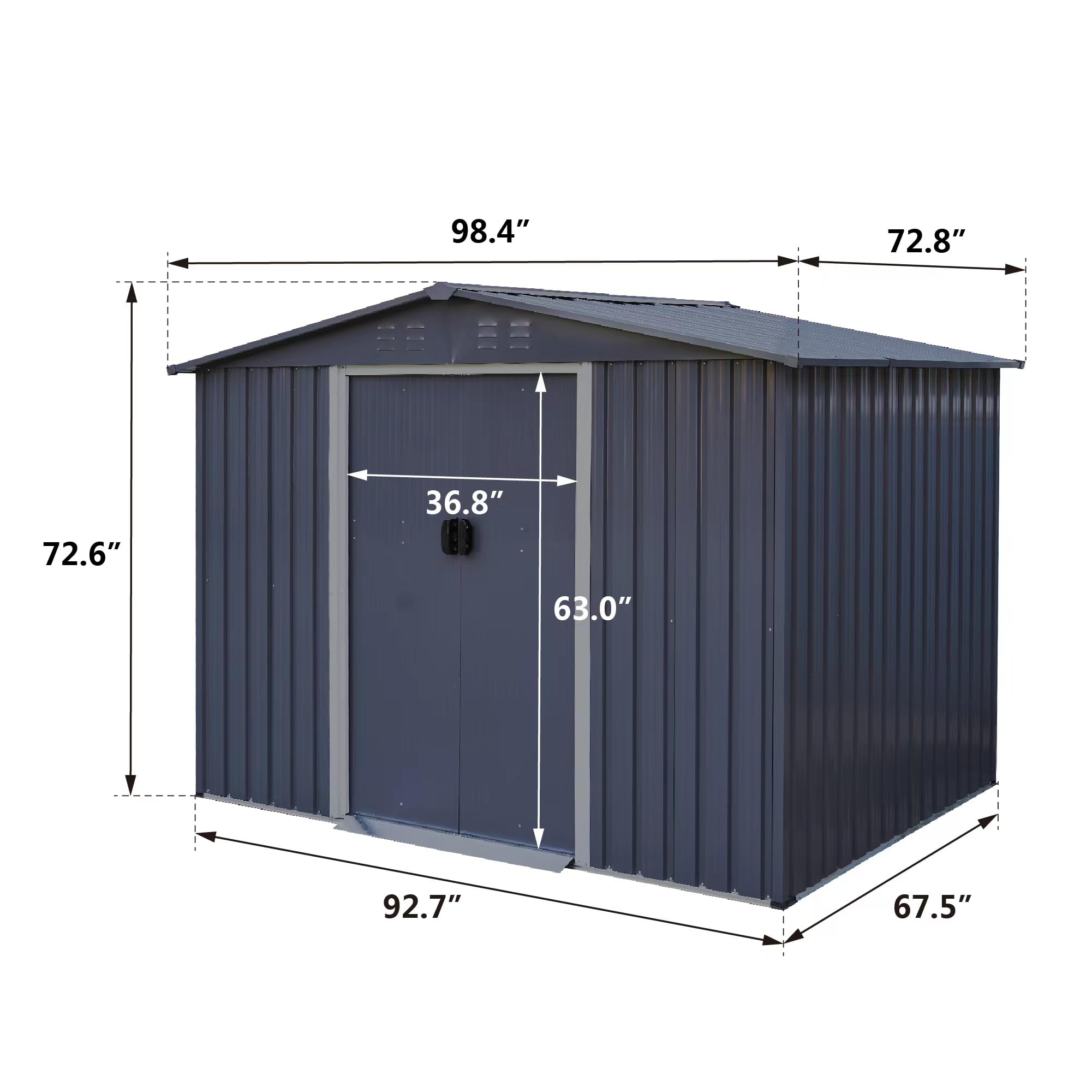 Outdoor Storage Shed 8 x 6 FT Lockable Metal Garden Shed Steel Anti-Corrosion Tool Shed Storage House with Sliding Door & Air Vent for Backyard Patio Lawn (Dark Grey)