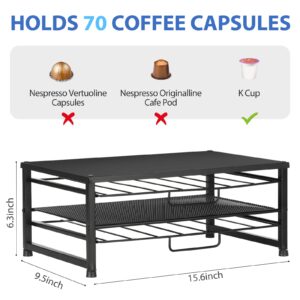 ECOLOVI K Cup Holder Organizer for 70 Pods, 2-Tier Coffee Pod Holder for K-Cup with 2 Sliding Storage Drawers, Coffee Station Bar Organizer for Kitchen Countertop, Home & Office, Frosted Black