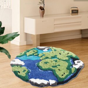 Taikoory Earth Rug World Map Rug - Moss Rug Science Rug Circle Rug for Classroom Kids Rug, Cute Bath Mat Machine Washable Area Rugs for Bedroom Aesthetic Bathroom Small Round Rug (32" x 32")