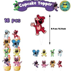 Lemoneon Cute Animals Birthday Decorations Party Supplies Kids Party Favors 2024 Decorative Horror Game Characters with Banner Cupcake Toppers Balloons