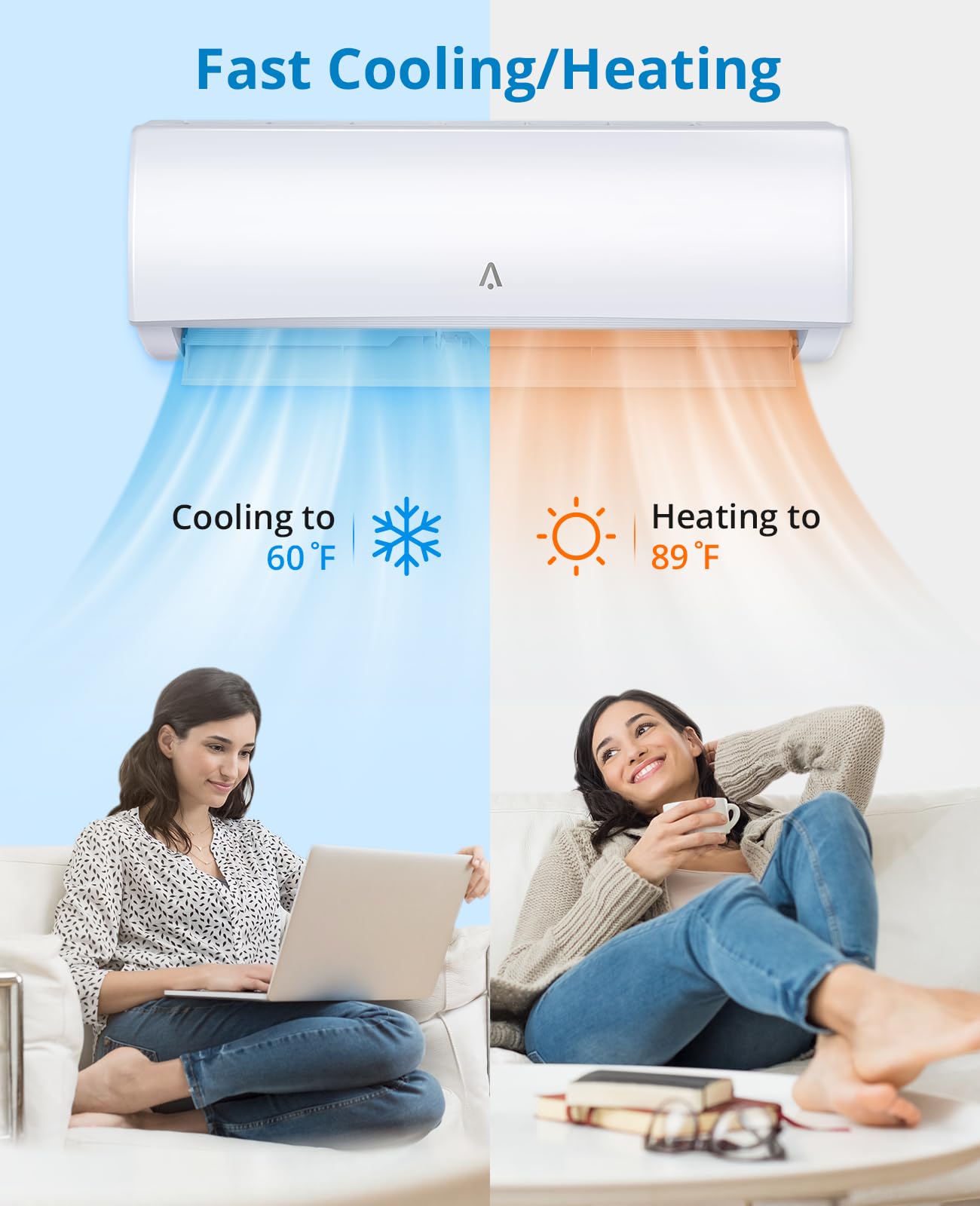 9,000 Btus Mini Split AC, 19 SEER2 Wall Mounted AC with Heat Pump & Installation Kits, Ductless Inverter Split-System Air Conditioners Cools up to 450 Sq. Ft, WIFI and Remote Control, 115V