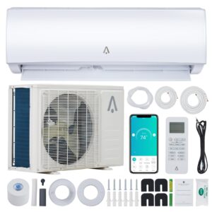 9,000 btus mini split ac, 19 seer2 wall mounted ac with heat pump & installation kits, ductless inverter split-system air conditioners cools up to 450 sq. ft, wifi and remote control, 115v