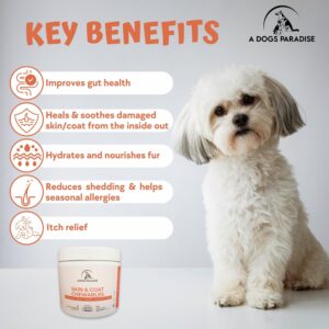 New Skin & Coat Chewables. Skin & Allergy Relief - Salmon Oil + EPA, DHA, 500mg of Omega 3. Healthier Skin, & Heart Health. Cold-Pressed, Made in The USA with All-Natural Organic Ingredients.