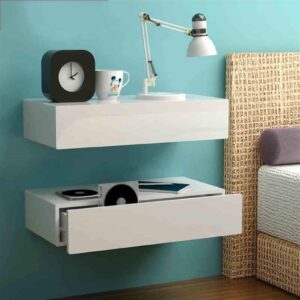 Pennisetum Wall Mounted Floating Shelves Shelf with Drawers Bracket Storage Rack White Woody Drawer Storage Bedroom Dresser Nightstand Multifunction Simple Modern, Home Decoration