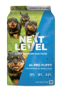 next level super premium dog food – hi-pro puppy – dry kibble for dogs for small breeds at all life stages – 28% protein, beef, pork, fish, chicken with gluten free grains