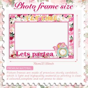 Tea Party Decorations, Floral Lets Partea Photo Booth Frame with 20 Pcs Tea Party Photo Booth Props Garden Party Decorations for Women Tea Party Theme Bridal Shower Birthday Party Supplies