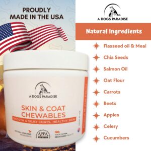 New Skin & Coat Chewables. Skin & Allergy Relief - Salmon Oil + EPA, DHA, 500mg of Omega 3. Healthier Skin, & Heart Health. Cold-Pressed, Made in The USA with All-Natural Organic Ingredients.