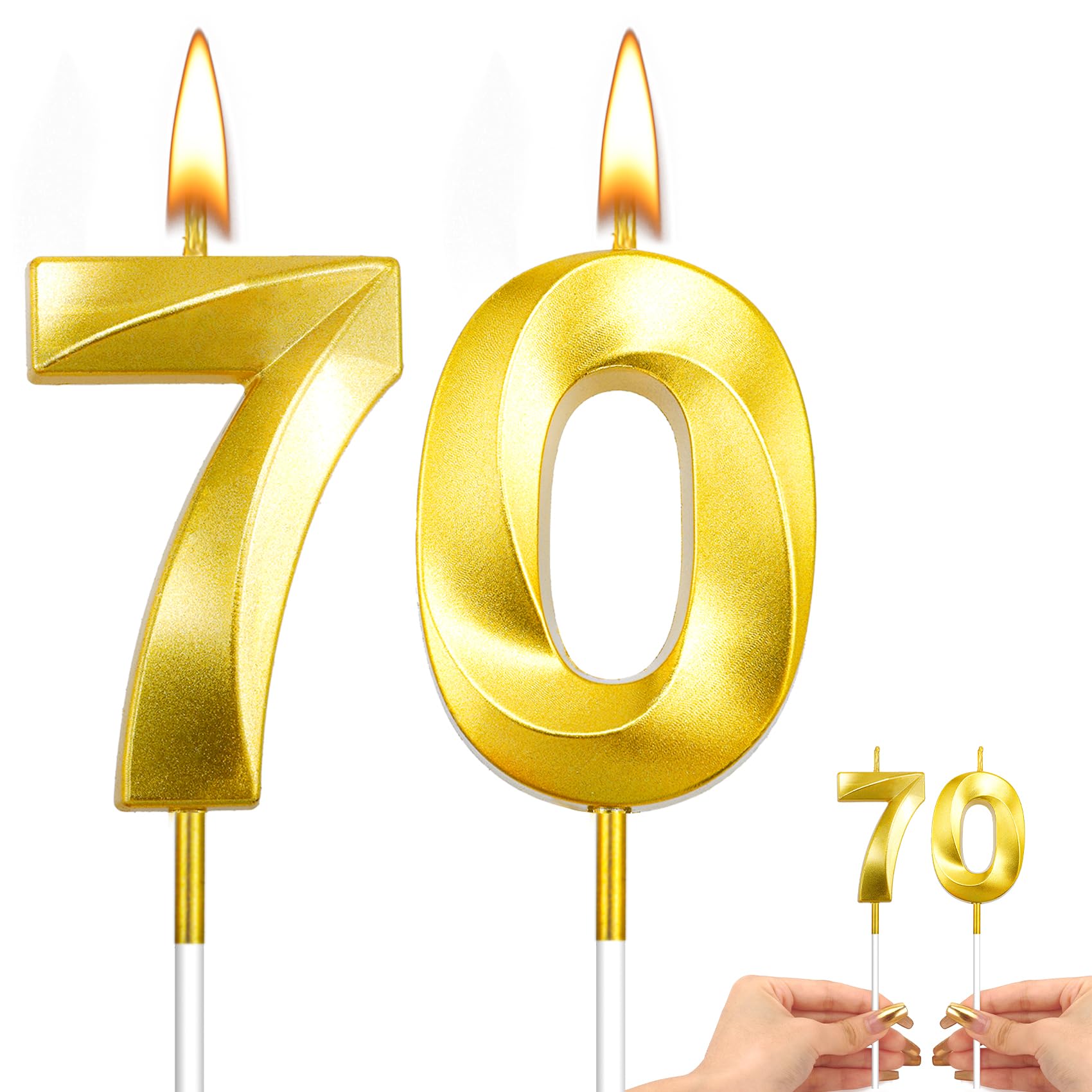 70th Birthday Candles Happy 70th Birthday Cake Topper 70th Birthday Decorations for Women Gold Number Candles Birthday Candles Numbers Velas De Cumpleaños 70th Birthday Decorations Men Gold Candles