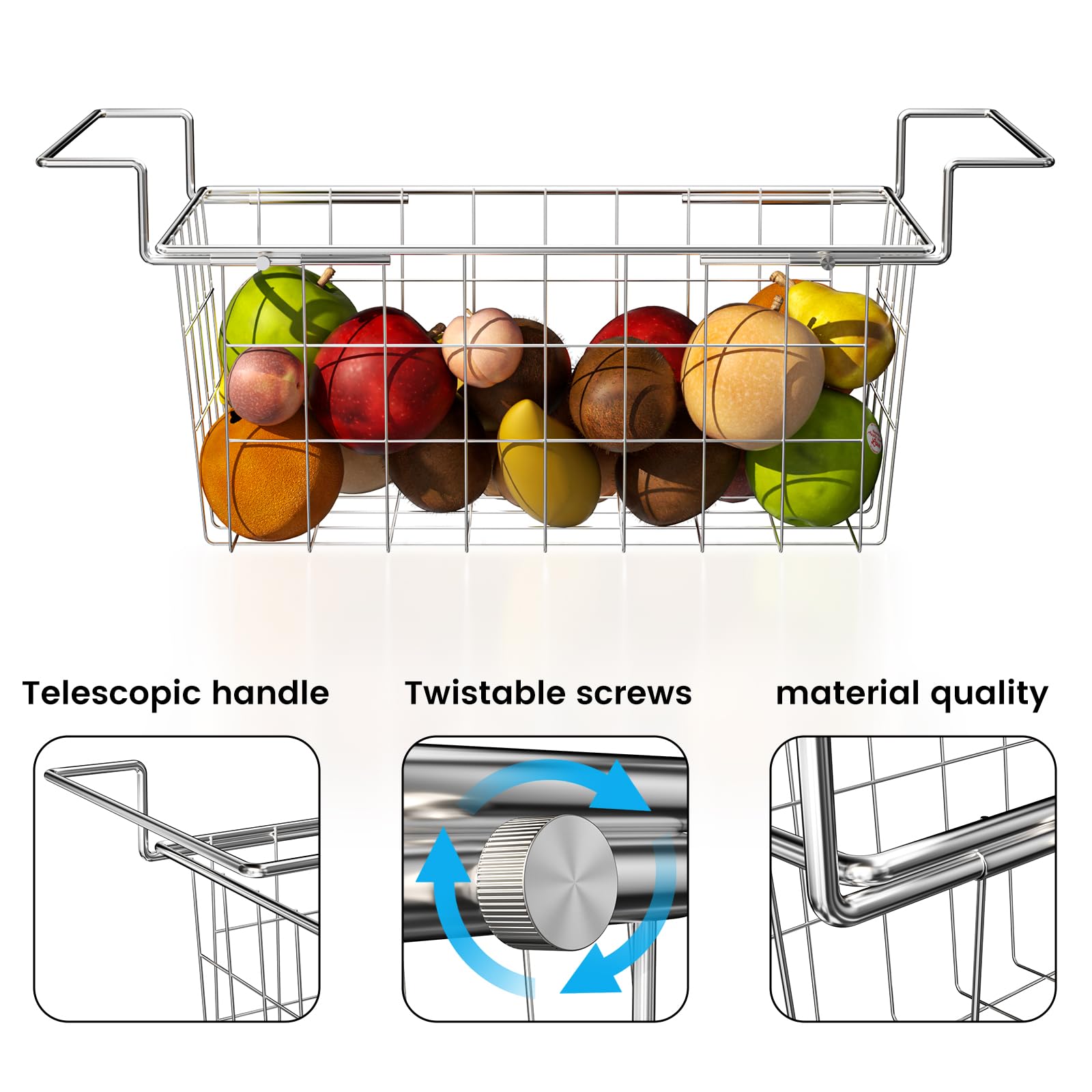 SUZLON Freezer Baskets for Chest Freezer, Adjustable Deep Freezer Organizer Bins, Expandable Freezer Organizer Bins, Stainless Steel Over the Sink Dish Drying Rack for Kitchen