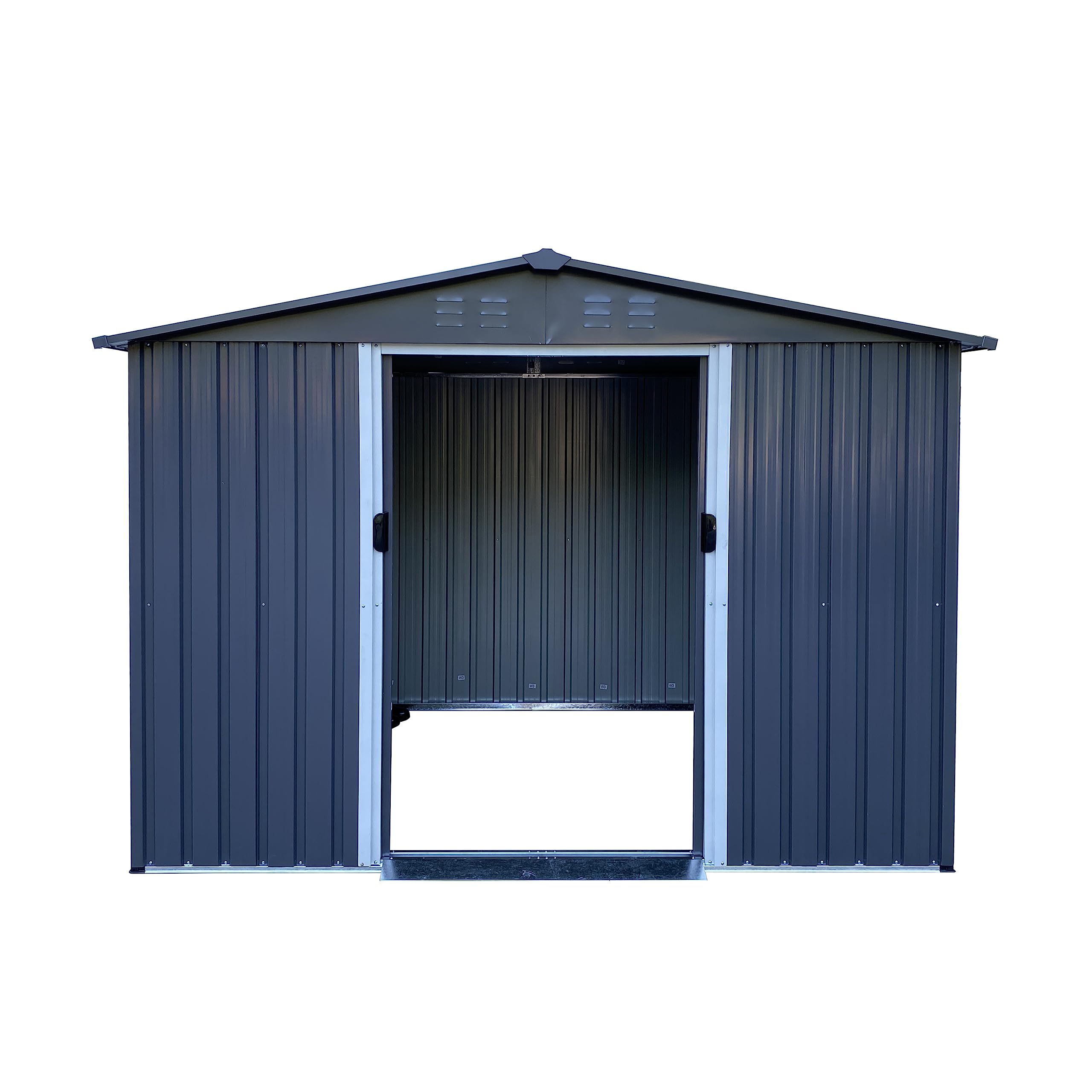 Outdoor Storage Shed 8 x 6 FT Lockable Metal Garden Shed Steel Anti-Corrosion Tool Shed Storage House with Sliding Door & Air Vent for Backyard Patio Lawn (Dark Grey)