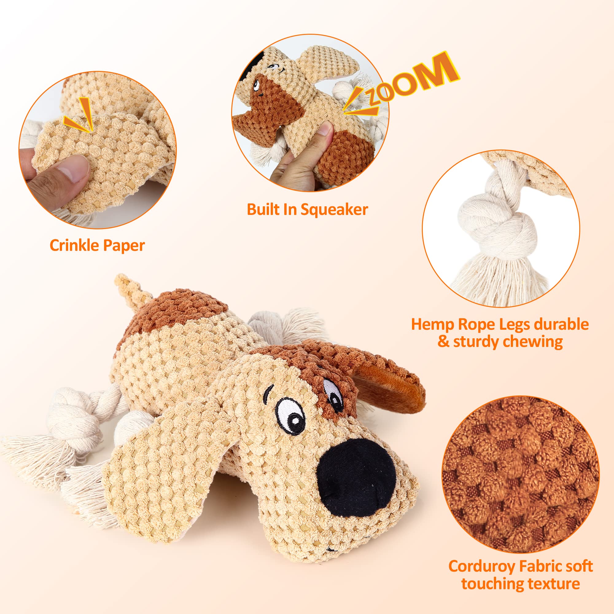 IOKHEIRA Interactive Squeaky Dog Toys Sturdy Plush Toy for Aggressive Chewers Large Dog Toys with Squeaker and Crinkle Material Tug of War Dog Toys