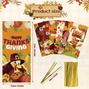 DERAYEE Thanksgiving Treat Bags, 180 Pcs Fall Cellophane Candy Bags Maple Leaves Turkey Pumpkin Goodie Gift Bags for Thanksgiving Party Supplies