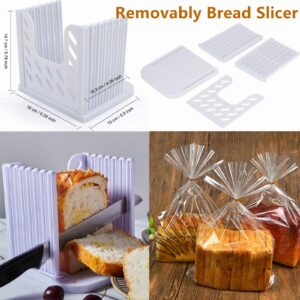 Reusable Plastic Bread Bags for Homemade, 52Packs Bakery Loaf Sourdough Large Clear Bag with Ties For Airtight Moisture, Poly Storage Bag + Bread Slicer Toast Cutting Guide + 8" Serrated Bread Knife