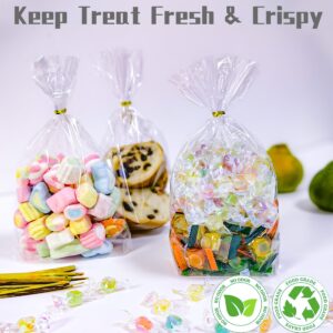 Flat Bottom Gusset Cellophane Bags: 50 Pcs 8"x 11" Clear Cellophane Gift Bags with Twist Ties for Packaging Treat Candy Goodie Cookies Dessert and Party Favors - Holiday Gifts Wrapping