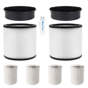 2 pack 08-2566b cartridge filters for most 5-18 gallon stanley wet/dry vacuum cleaners and 4 pack reusable filter covers to keep filters performing.