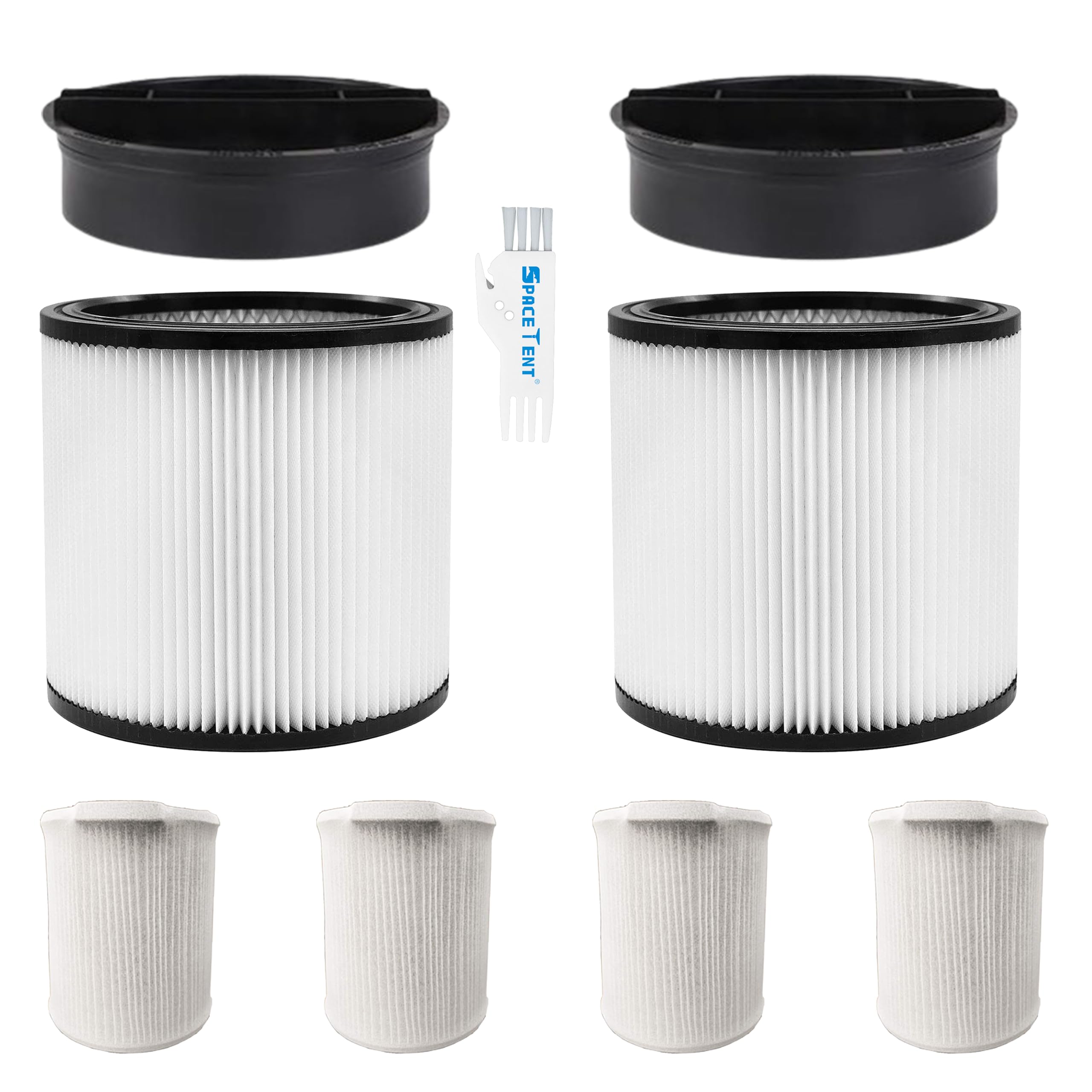 2 pack 08-2566B Cartridge Filters for Most 5-18 Gallon Stanley Wet/Dry Vacuum Cleaners and 4 pack Reusable Filter Covers to Keep Filters Performing.